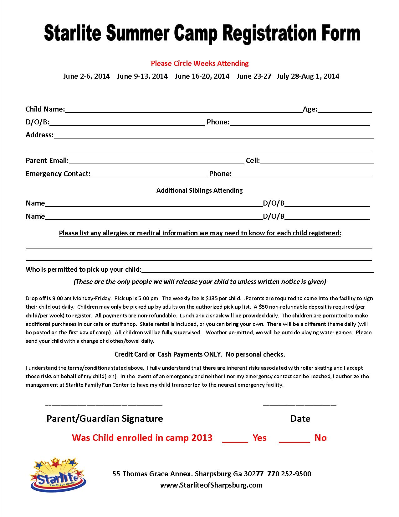 Camp Registration Form Template Word Creative Design Templates